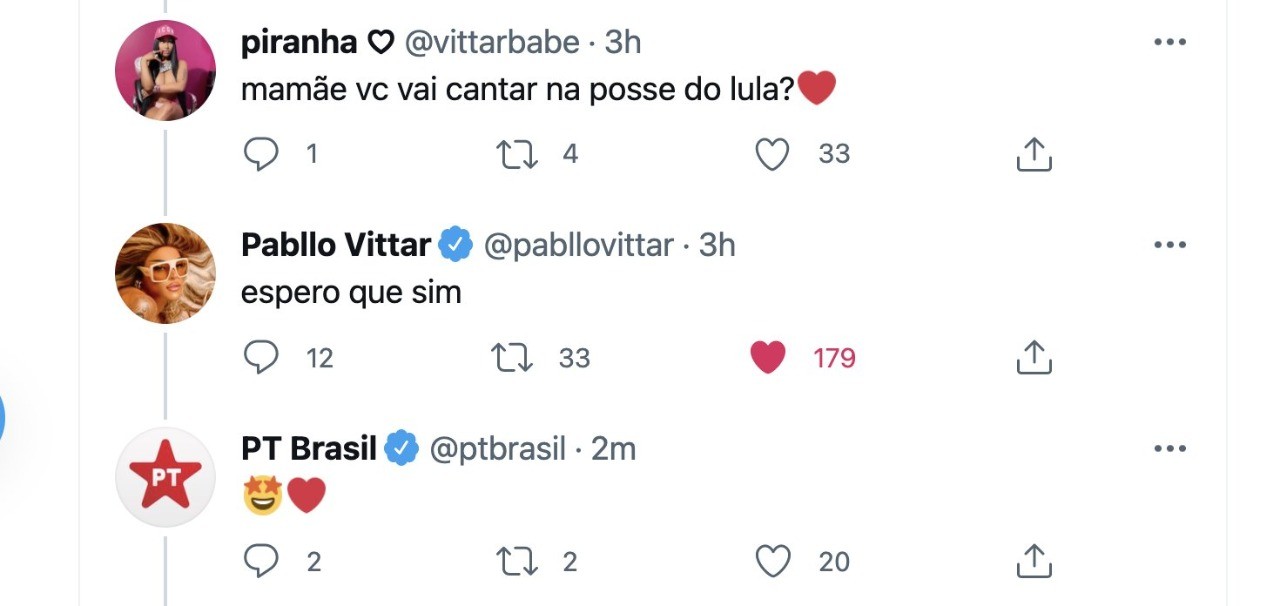 Pabllo Vittar diz que espera cantar em show de posse de Lula em 2022 ... Pabllo Vittar diz que espera cantar em show de posse de Lula em 2022 ...